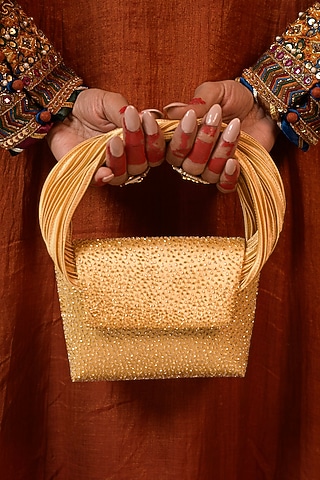 Gold-Silver Japanese Bugle Beaded Handcrafted Mini Bag by Doux Amour at ...