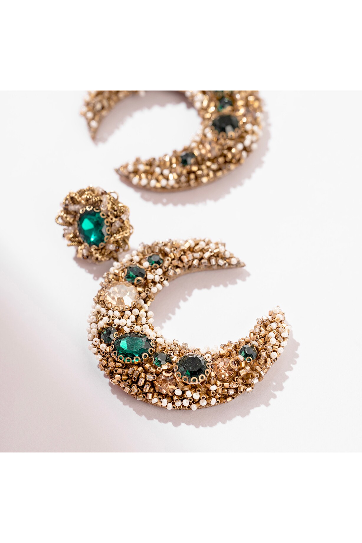 Green Glass Beaded & Glass Crystal Dangler Earrings by Deepa Gurnani at ...