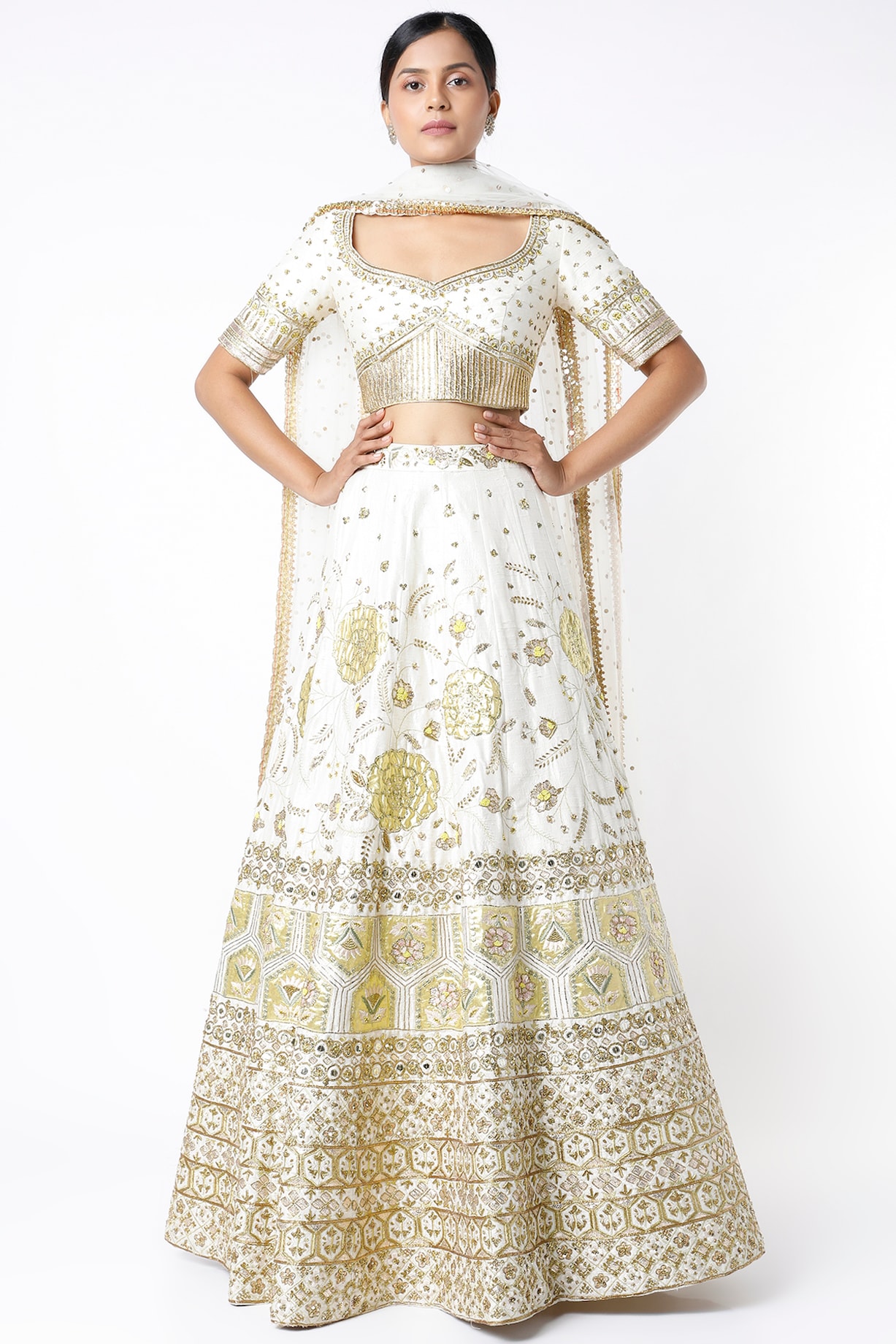 Ivory Sequins Embroidered Bridal Lehenga Set by Blue Lotus at Pernia's ...