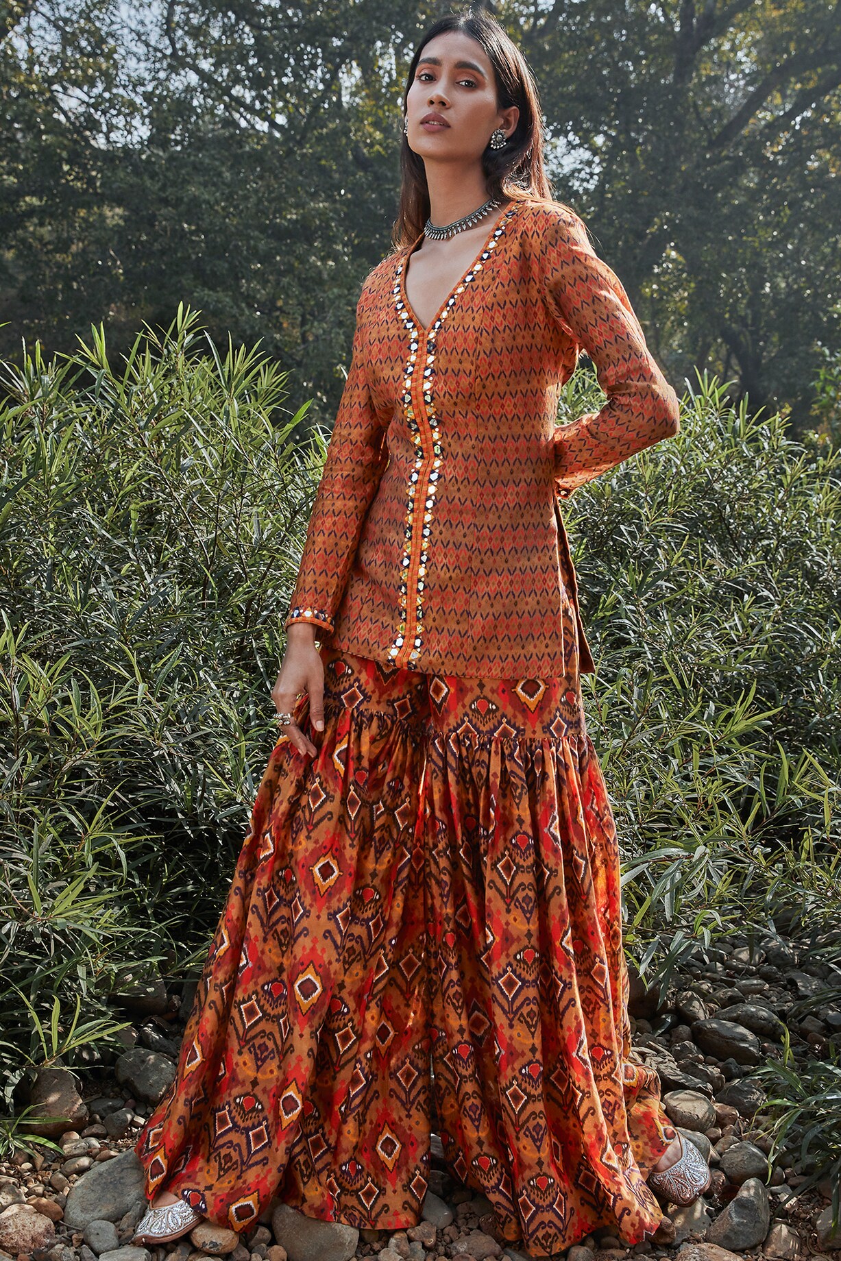 Rust Orange Embroidered Sharara Set by Drishti & Zahabia at Pernia's ...