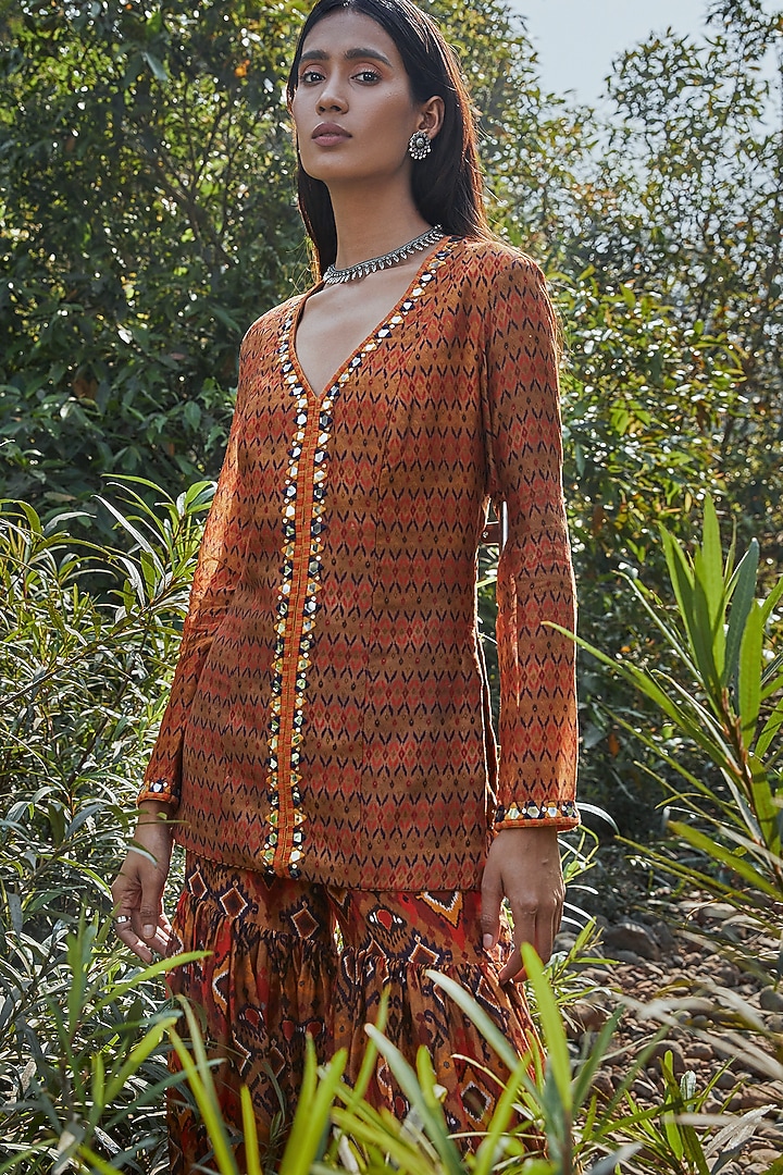 Rust Orange Embroidered Sharara Set by Drishti & Zahabia at Pernia's ...