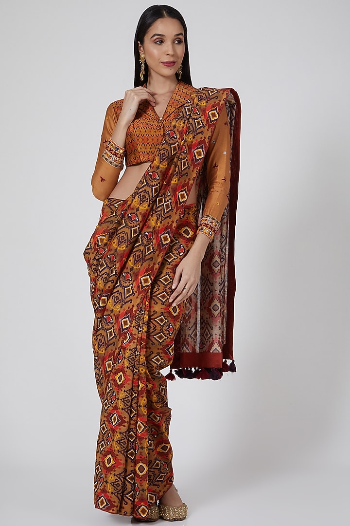 Rust Orange Embroidered Saree Set by Drishti & Zahabia at Pernia's Pop ...