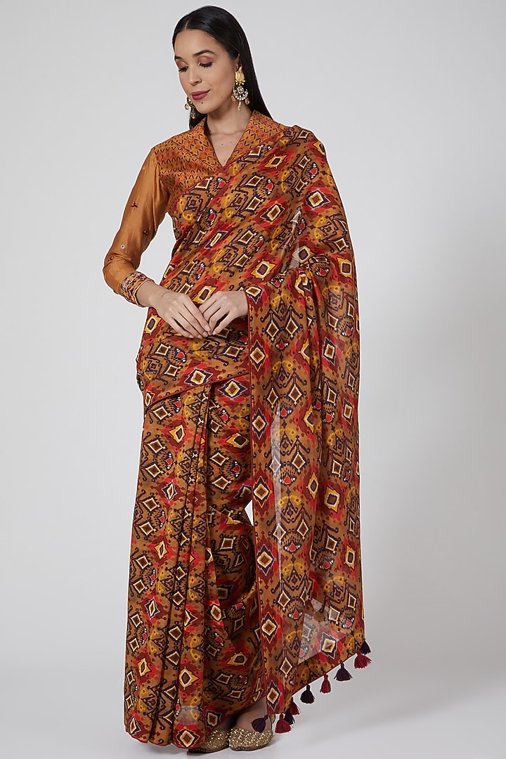Rust Orange Embroidered Saree Set by Drishti & Zahabia at Pernia's Pop ...
