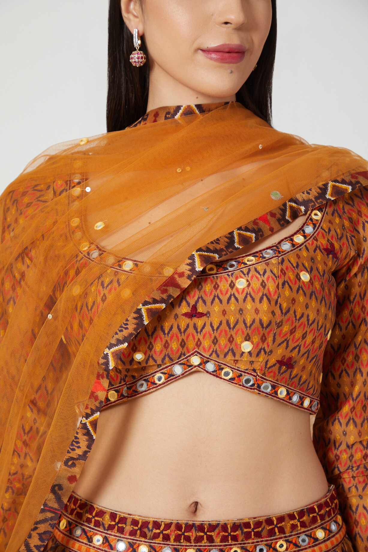 Rust Orange Embroidered & Printed Wedding Lehenga Set by Drishti ...