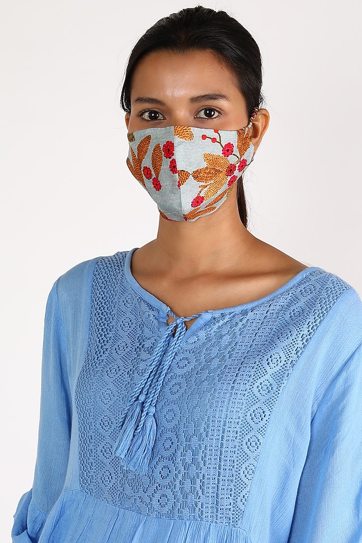 Sky Blue Printed Reusable Mask Design by Drishti & Zahabia at Pernia's ...