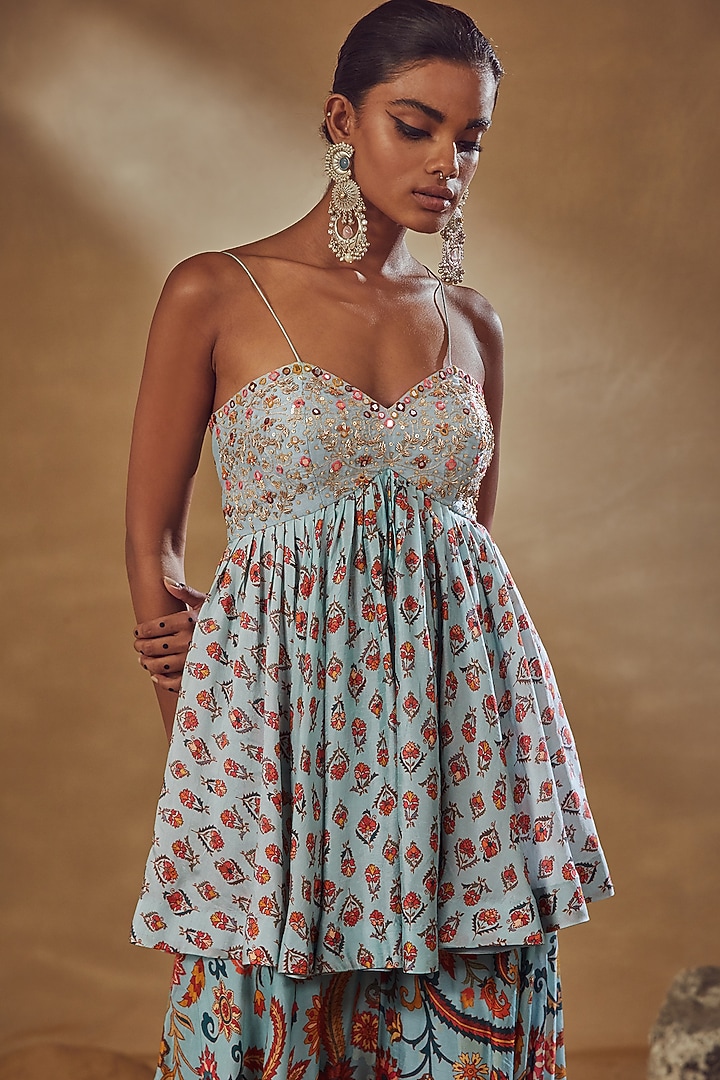 Light Blue Floral Printed Sharara Set by Drishti & Zahabia at Pernia's ...