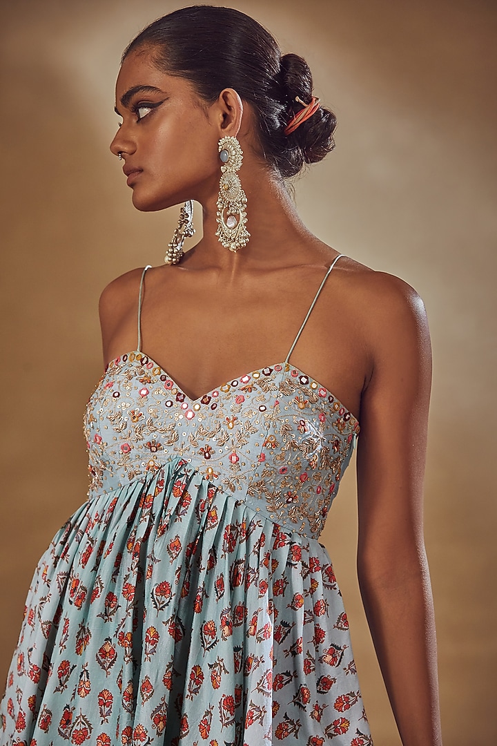 Light Blue Floral Printed Sharara Set by Drishti & Zahabia at Pernia's ...