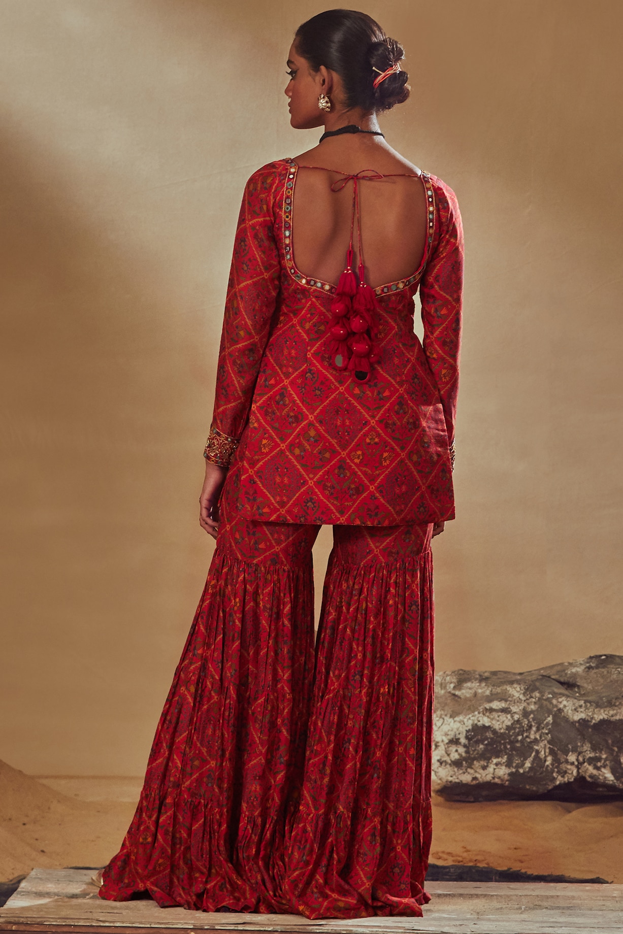 Red Dupion Silk Printed Sharara Set by Drishti & Zahabia at Pernia's ...