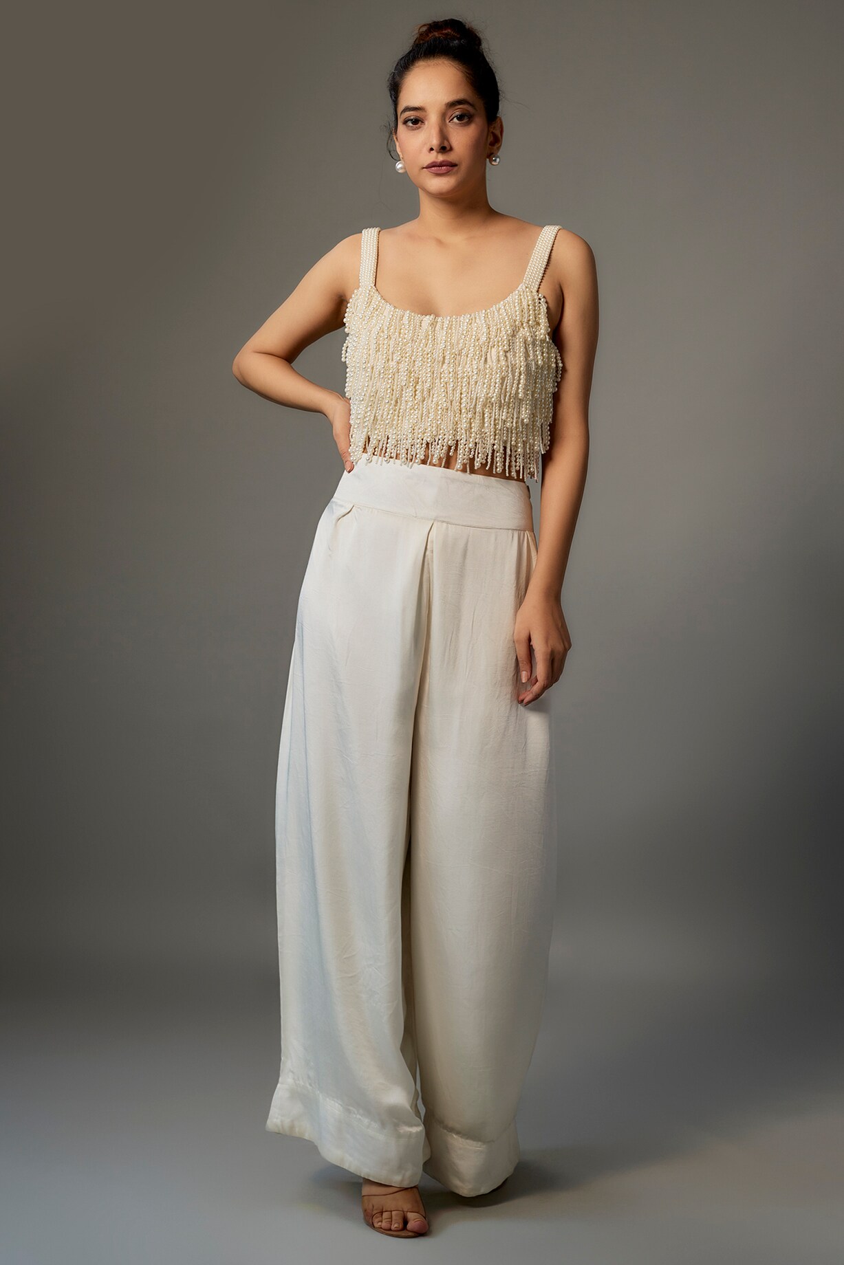 Ivory Silk Pant Set by Dhara Shah Studio at Pernia's Pop Up Shop 2025