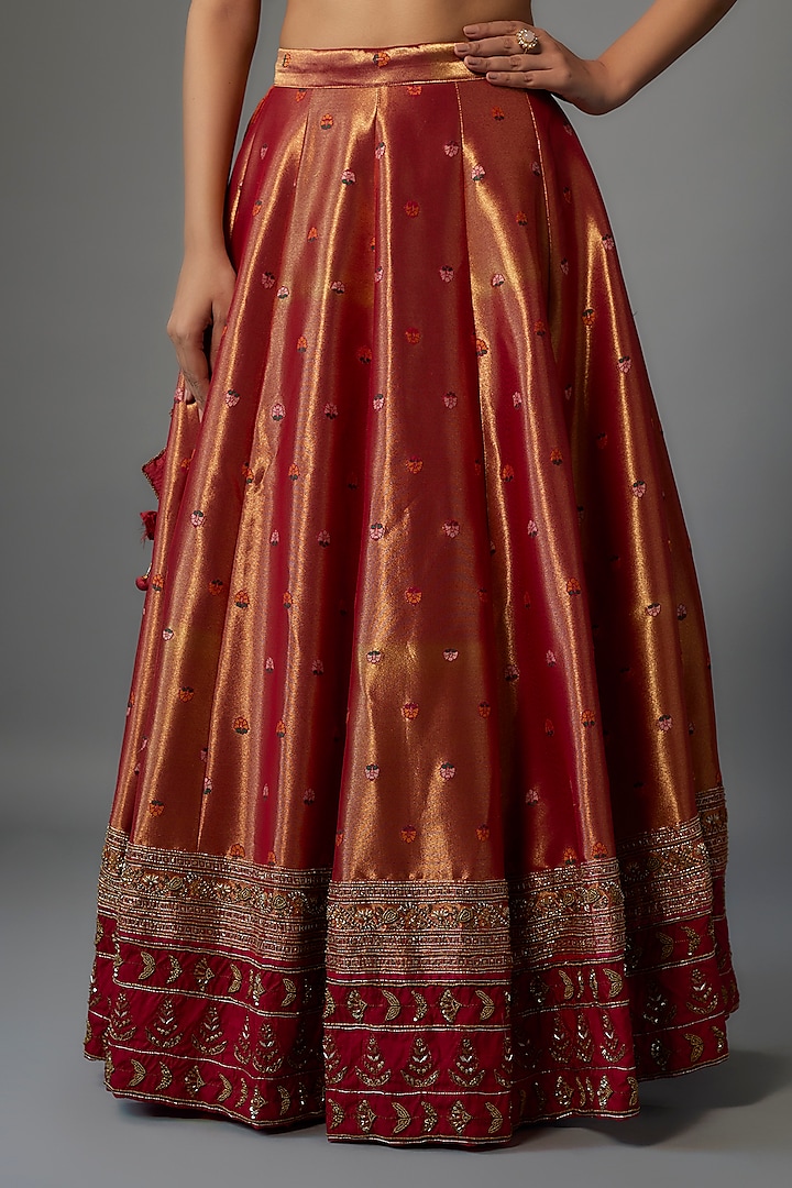 Maroon with Gold Zari Tissue Lehenga Set Design by Dhara Shah Studio at ...