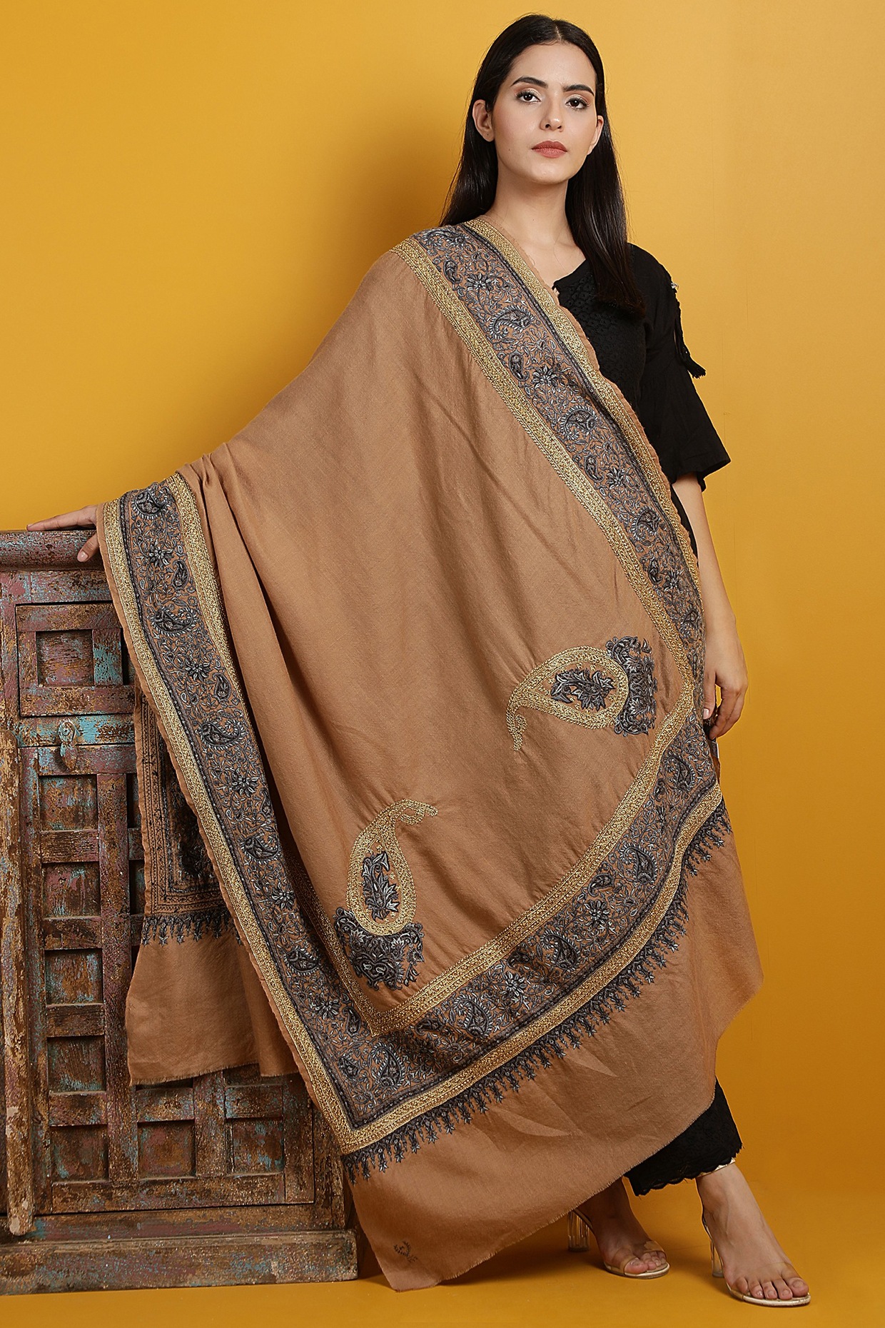 Brown Handwoven Shawl by DUSALA ACCESSORIES at Pernia's Pop Up Shop 2025