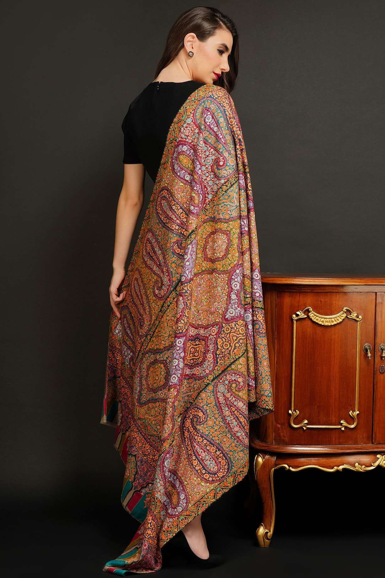 Multi-Colored Pashmina Kalamkari Shawl by DUSALA ACCESSORIES at Pernia ...