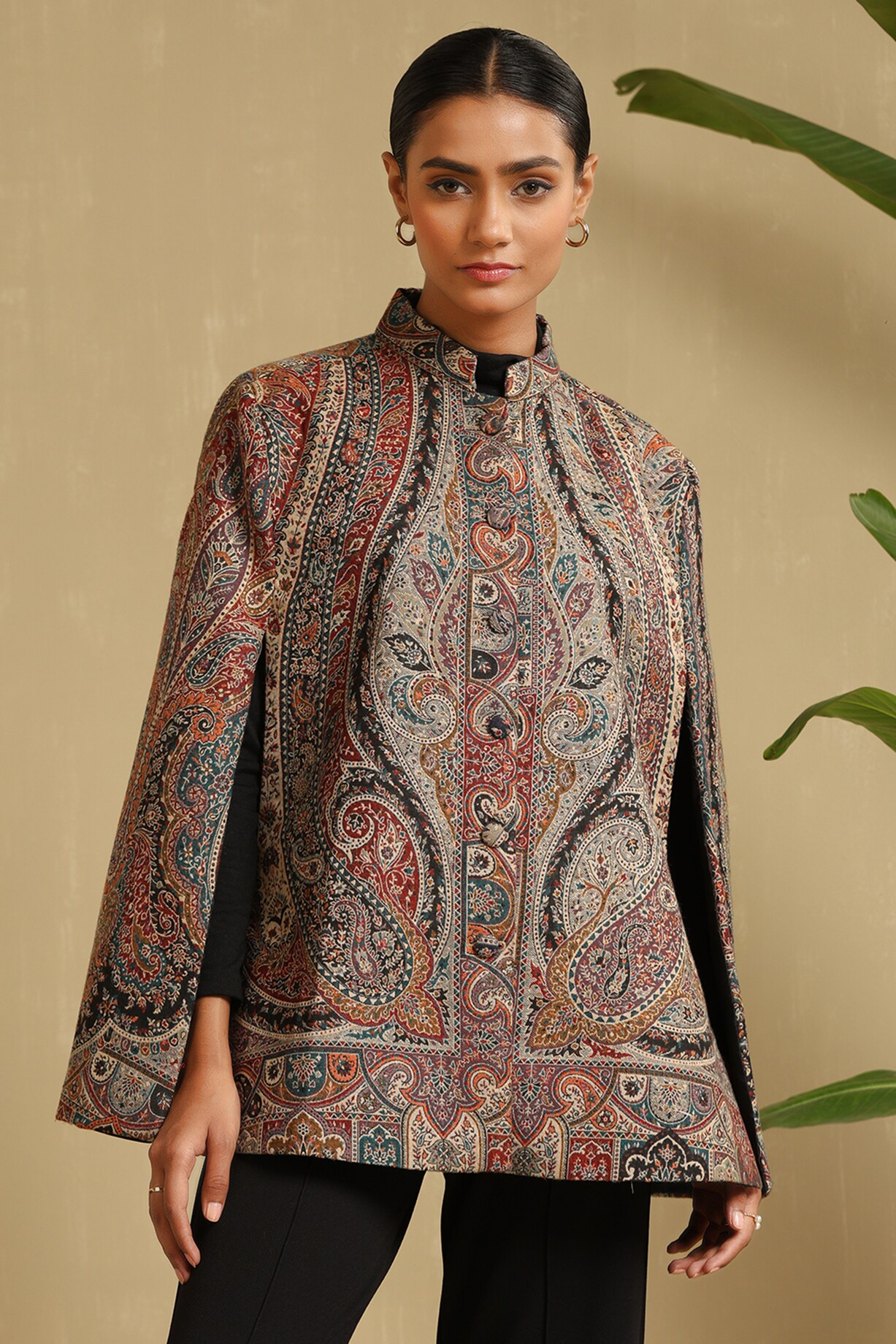 Multi-Colored Fine Wool Silk Woven Kashmiri Embroidered Cape by Dusala ...