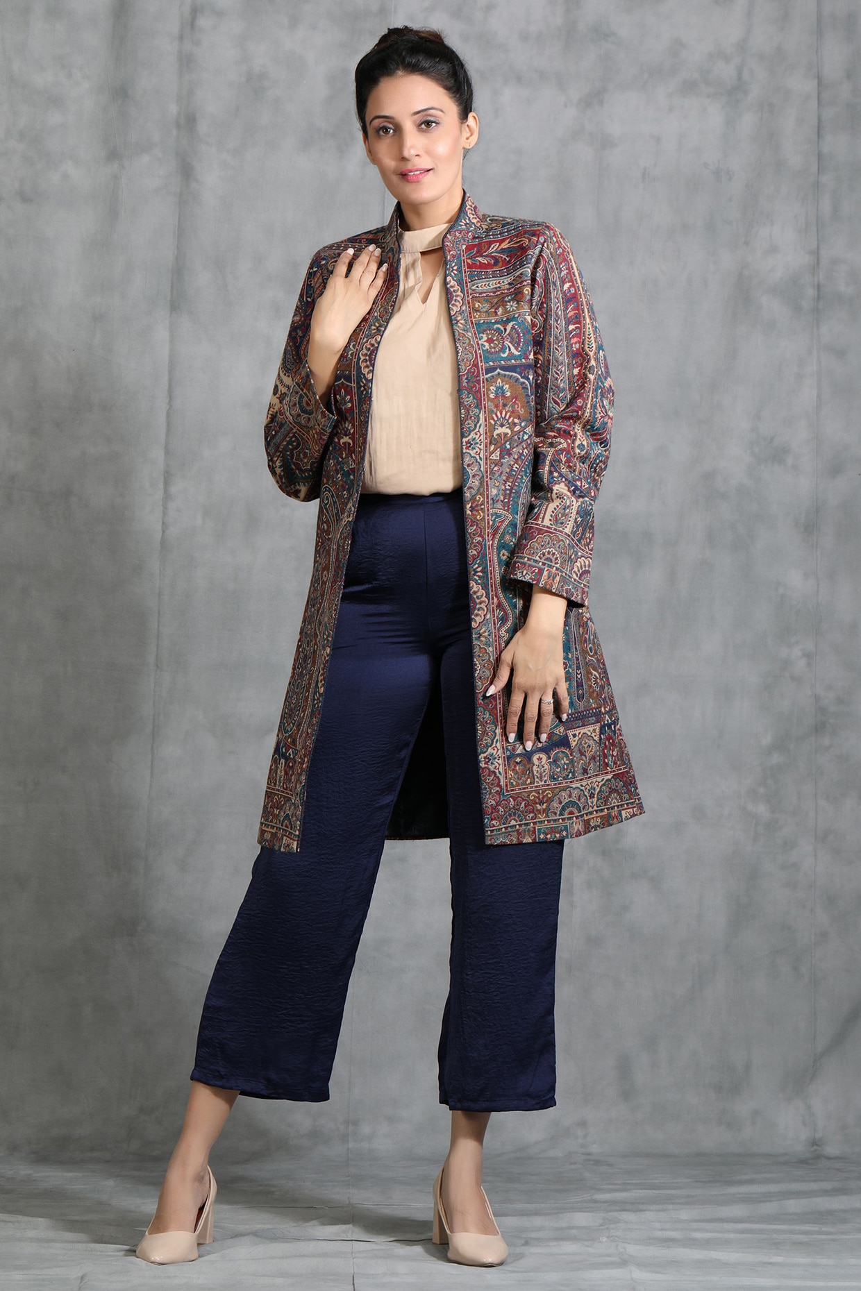 Multi-Colored Cashmere Woven Kashmiri Embroidered Paisley Jacket by ...