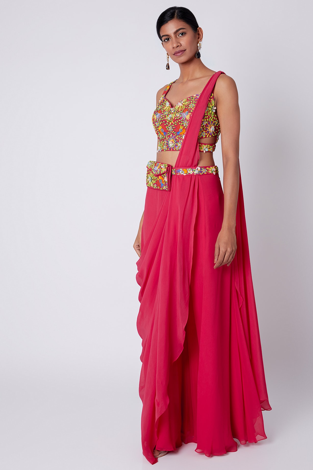 Hot Pink Embroidered Pant Saree Set by DiyaRajvvir at Pernia's Pop Up ...