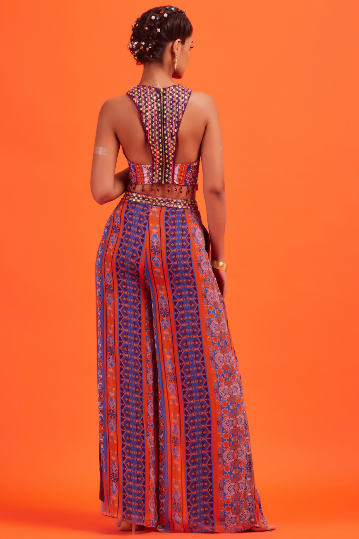 Rust Striped Sharara Set by DiyaRajvvir at Pernia's Pop Up Shop 2025