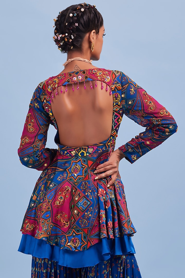 Blue Printed Gharara Set by DiyaRajvvir at Pernia's Pop Up Shop 2025