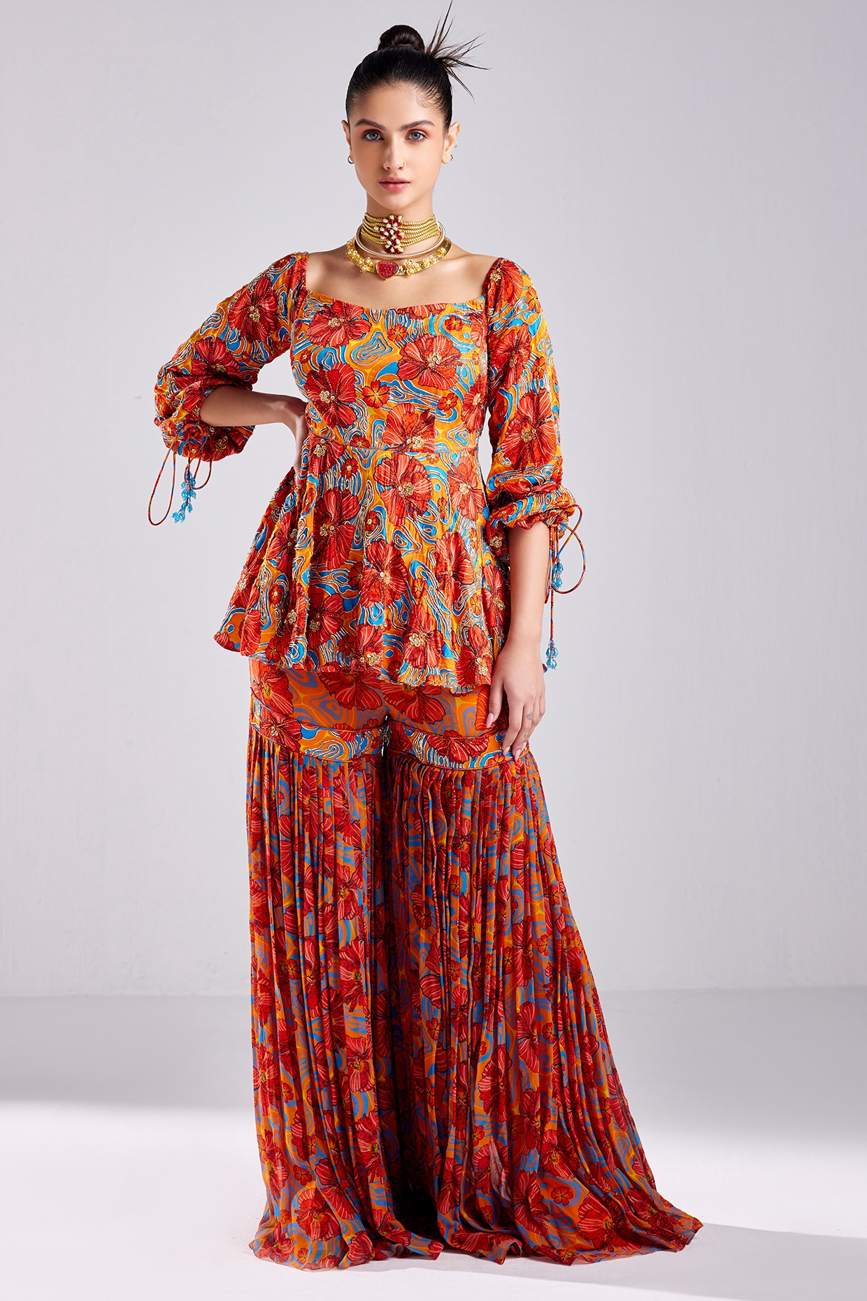 Rust Modal & Georgette Printed Gharara Set by DiyaRajvvir at Pernia's ...