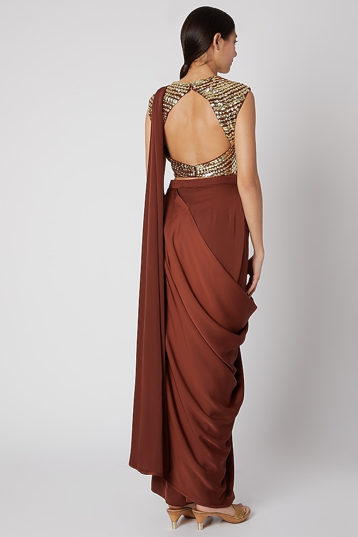 Rust Brown Embroidered Pant Saree by DiyaRajvvir at Pernia's Pop Up ...