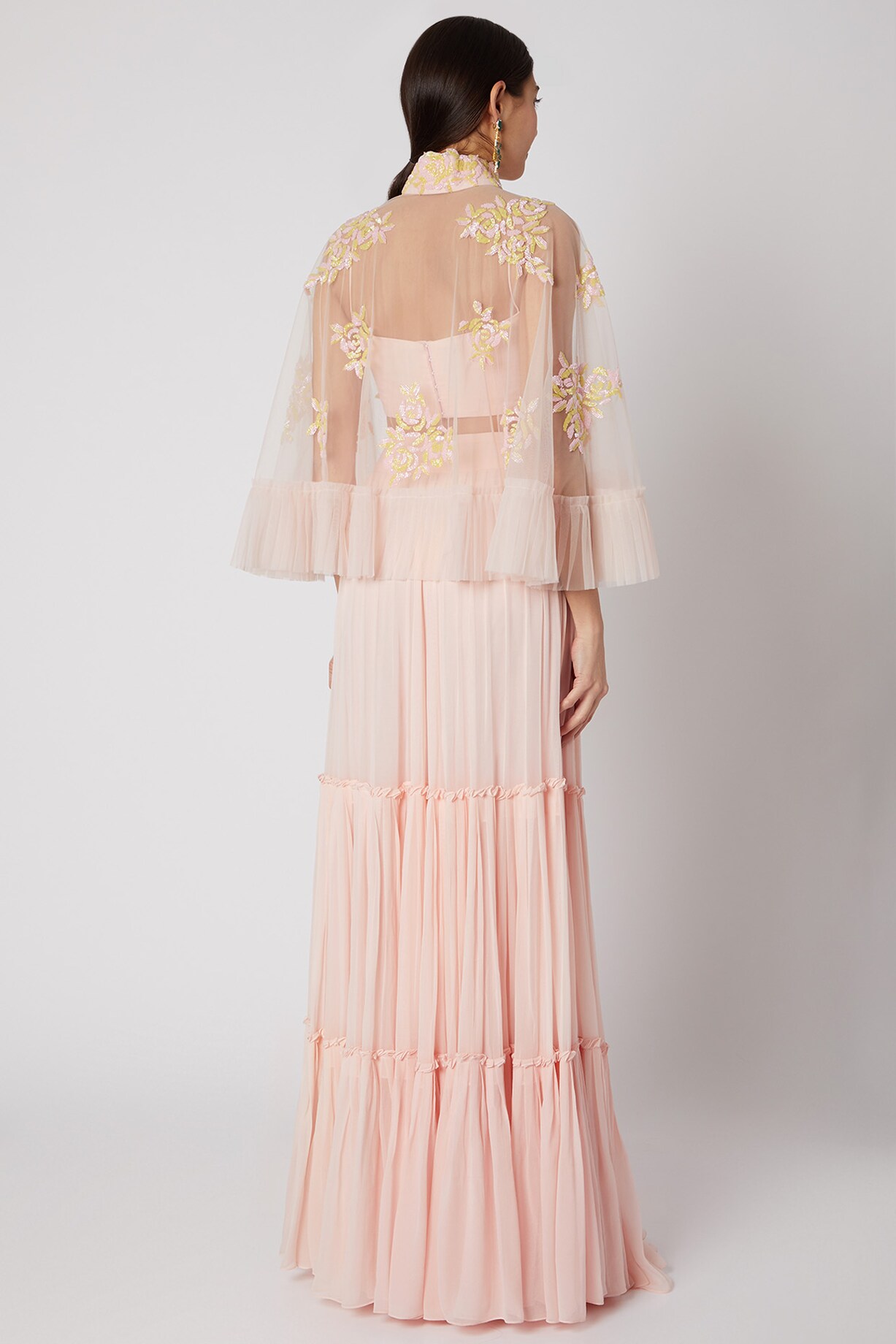 Blush Pink Embroidered Cape Set by DiyaRajvvir at Pernia's Pop Up Shop 2024