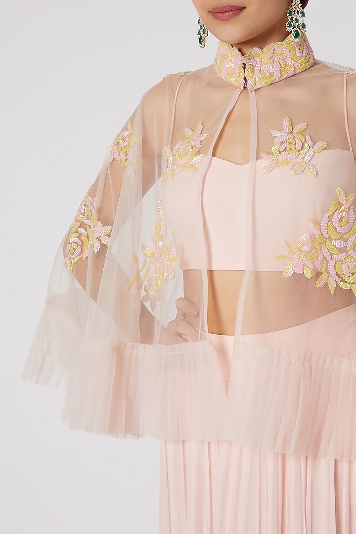Blush Pink Embroidered Cape Set by DiyaRajvvir at Pernia's Pop Up Shop 2024