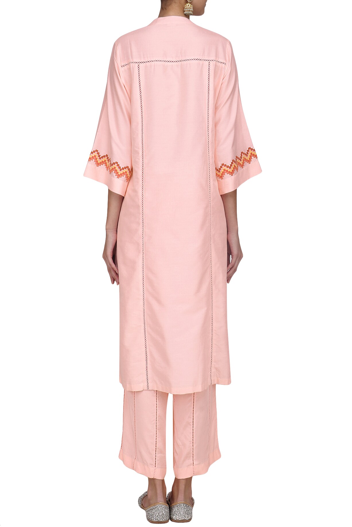 Pink and off white patra embroidered kurta set available only at Pernia ...