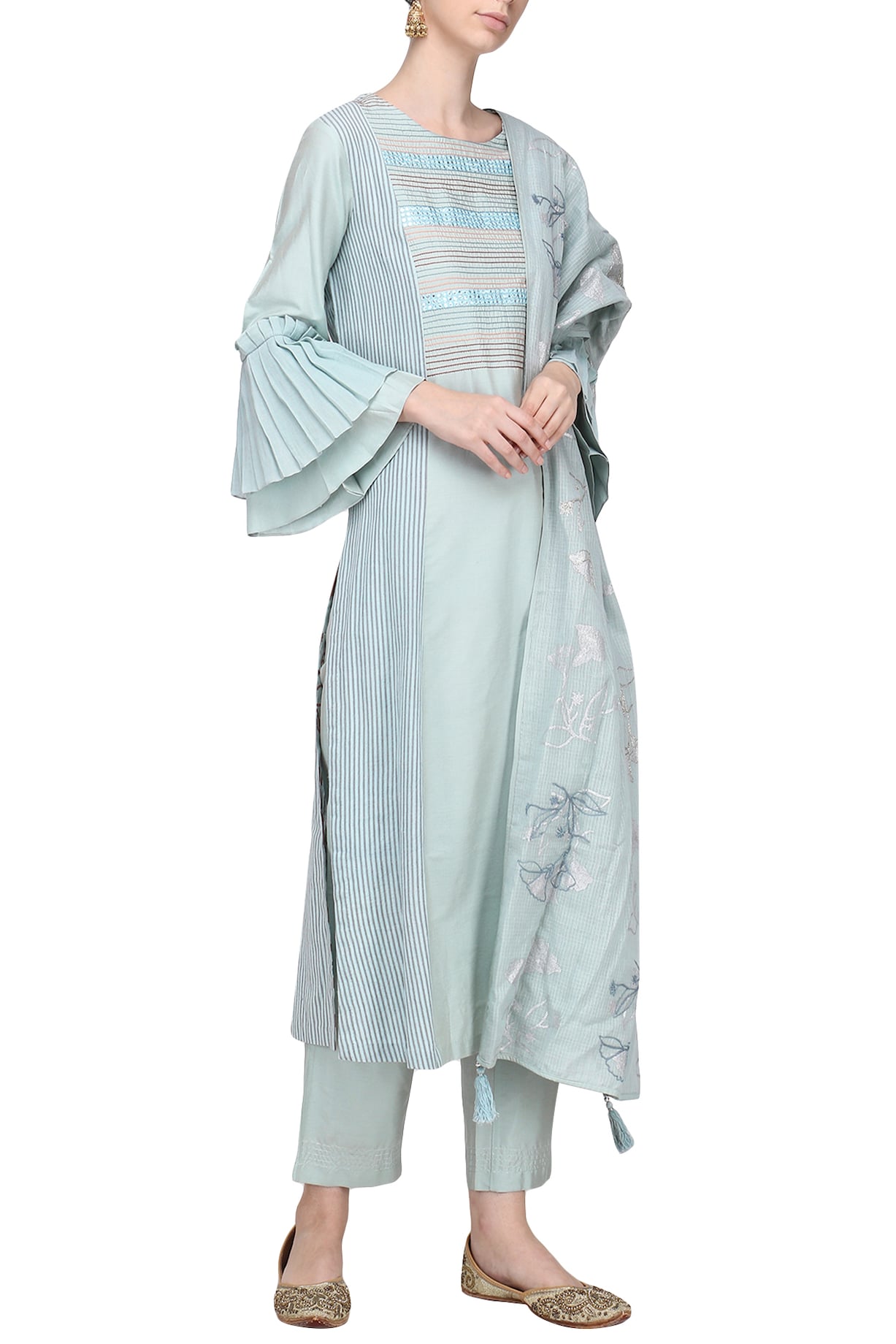 Grey and blue patra embroidered kurta set available only at Pernia's ...