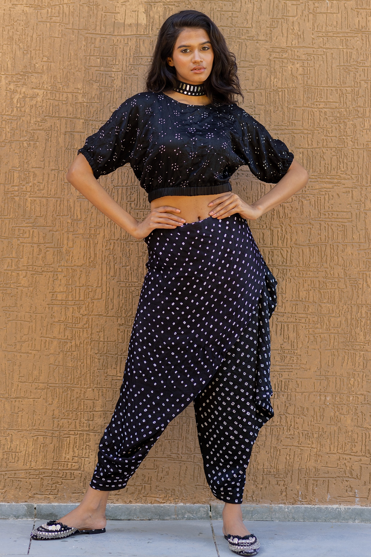 Black Gajji Silk Bandhani Wrap Dhoti by Dyelogue at Pernia's Pop Up ...