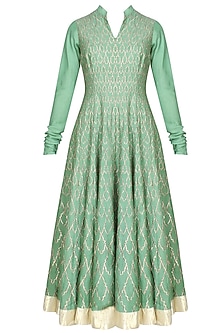 Sage green badla work kalidaar kurta with churidaar pants set available ...