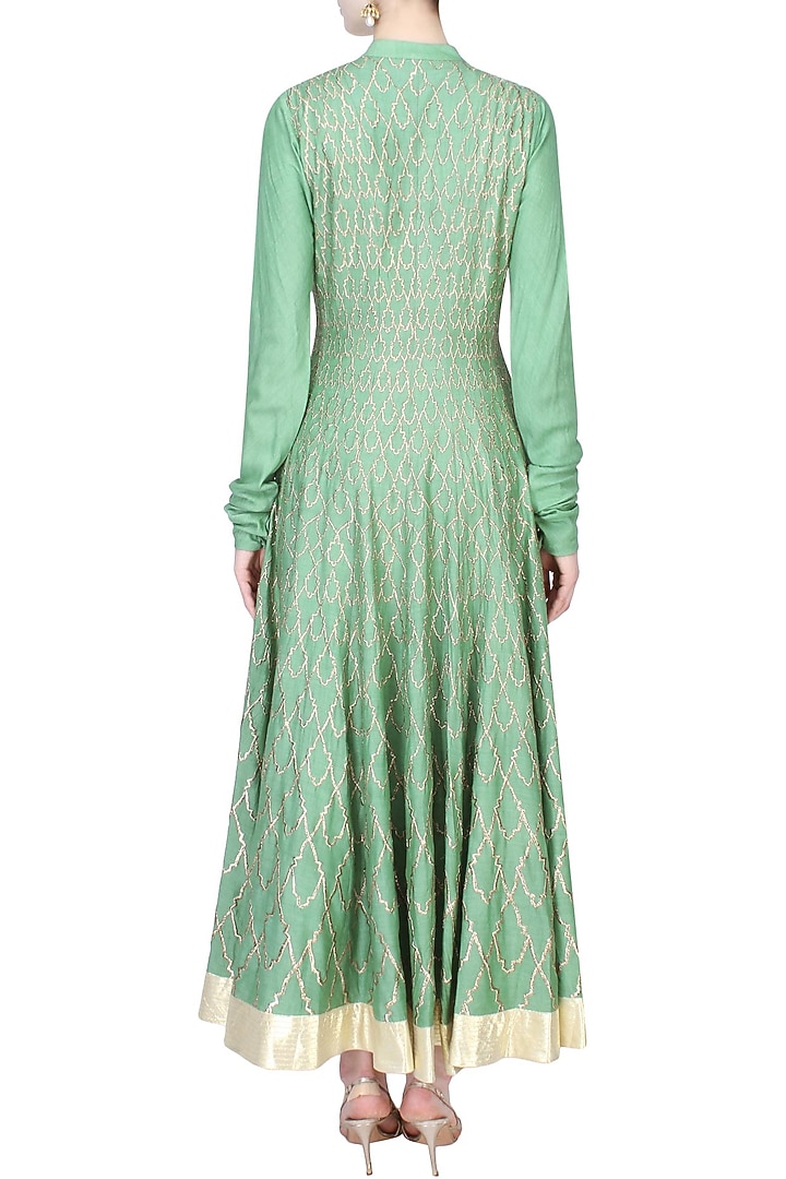 Sage green badla work kalidaar kurta with churidaar pants set available ...