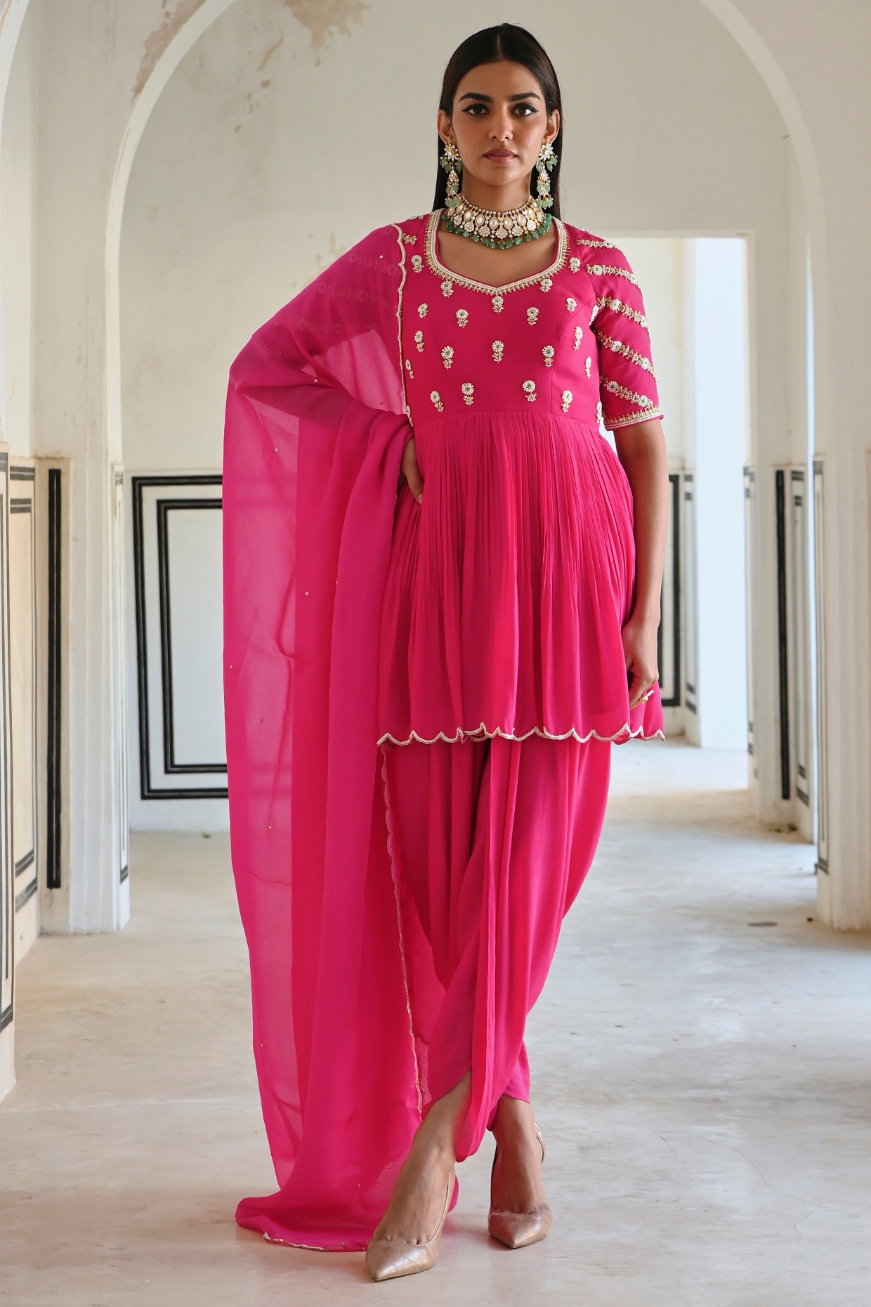 Rose Pink Pure Crepe Dhoti Set by Ease at Pernia's Pop Up Shop 2025