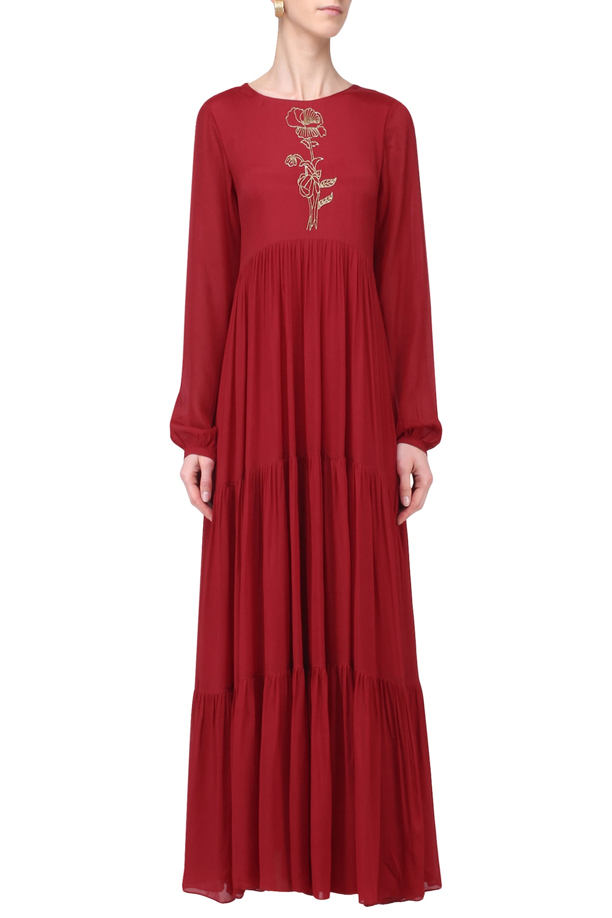 Red layered Maxi dress available only at Pernia's Pop Up Shop. 2025