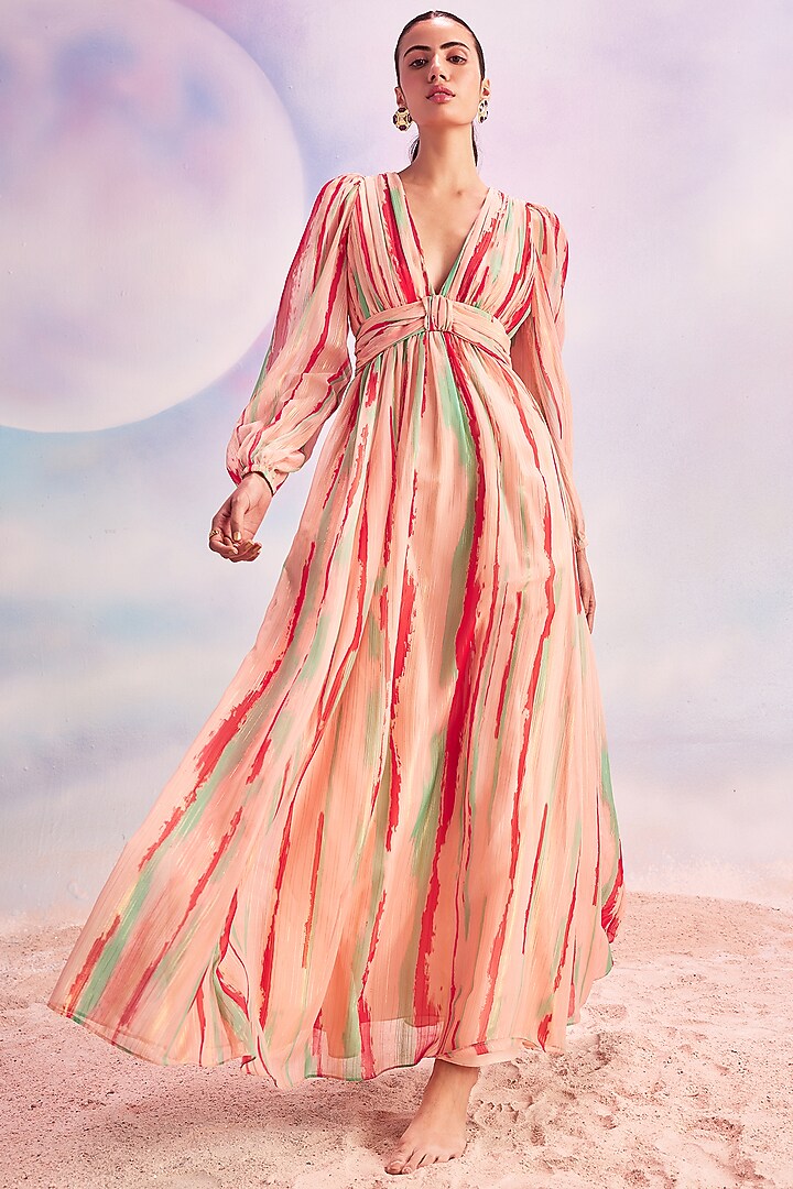 Pink Glaze Polyester Maxi Dress by HOUSE OF EDA at Pernia's Pop Up Shop ...