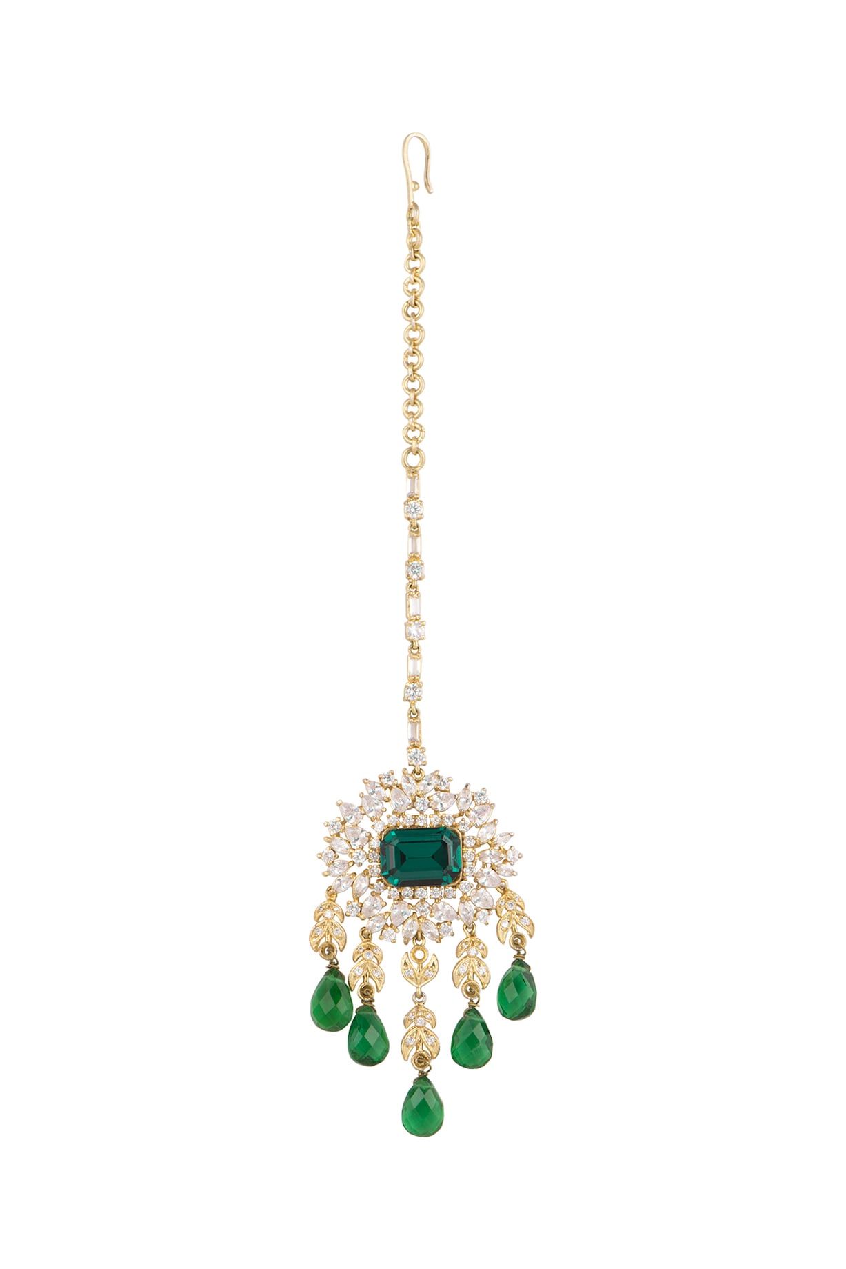 Gold Plated Emerald Green Stone Maang Tikka by AETEE at Pernia's Pop Up ...