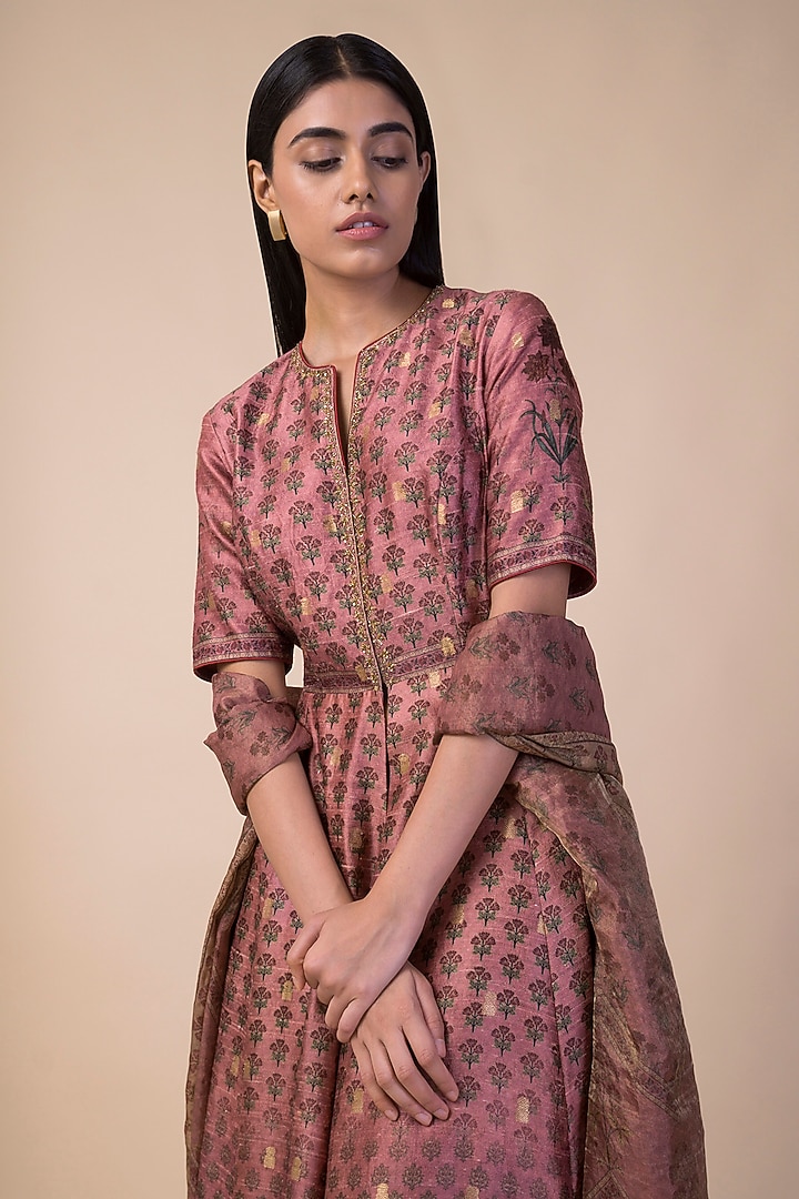 Onion Pink Handwoven Printed Anarkali Set by Ekaya at Pernia's Pop Up ...