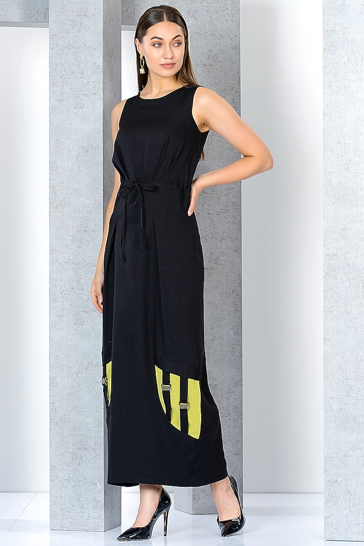 Pistachio Green & Black Poly Crepe Hand Embroidered Jacket Dress by Eli ...