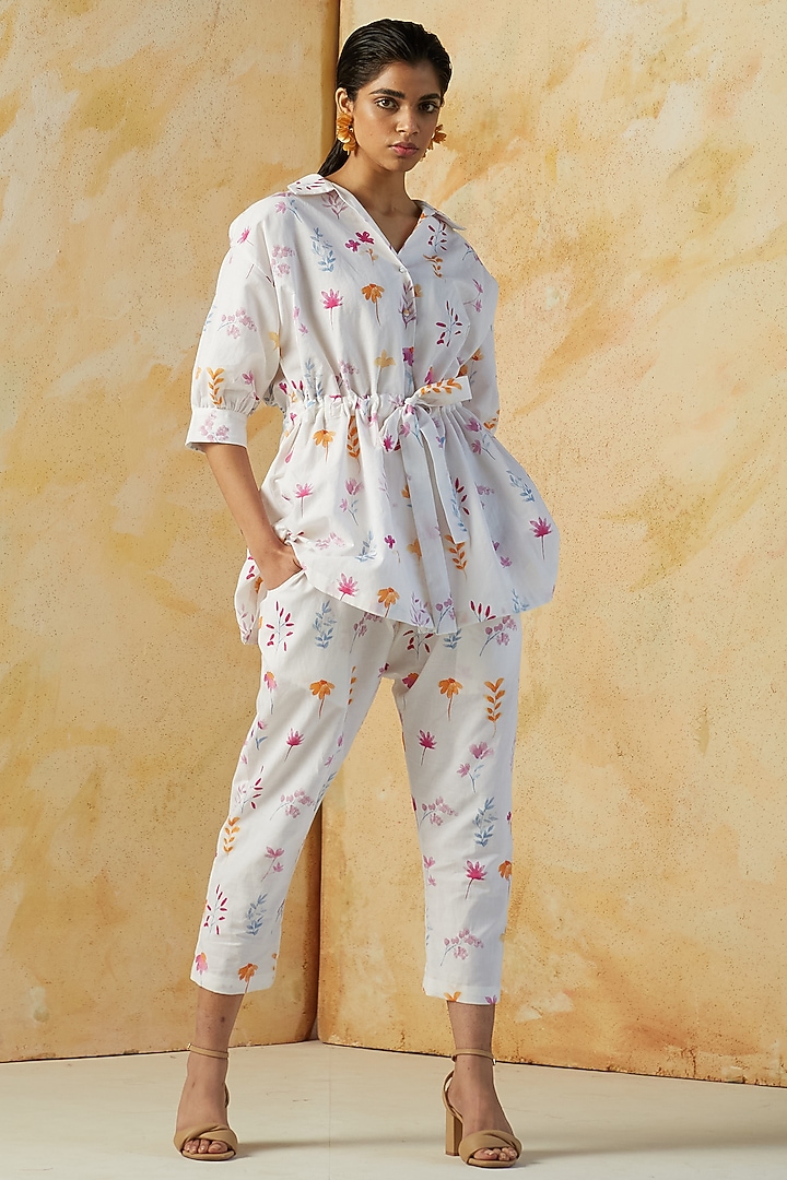 White Floral Printed Front-Open Top by Kanelle at Pernia's Pop Up Shop 2025