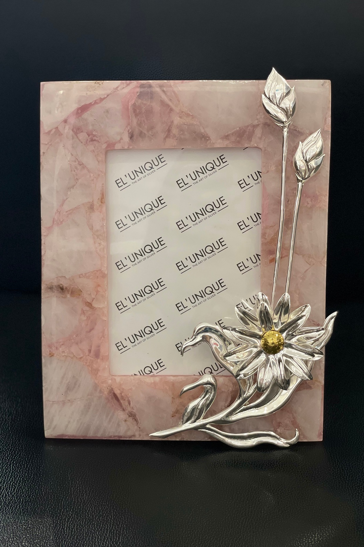 Pink & Silver Rose Quartz Stone Floral Photo Frame by EL'UNIQUE at ...