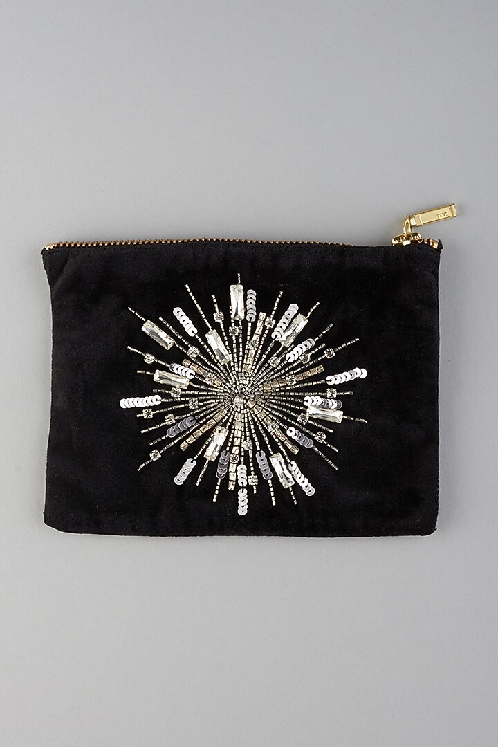Black Embroidered Small Pouch by EMBLAZE at Pernia's Pop Up Shop 2025