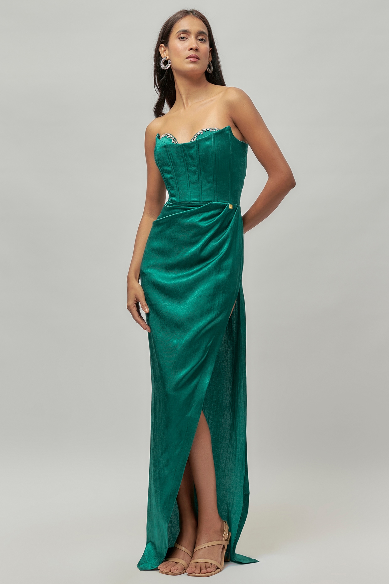 Teal Green Mashru Aari Embellished Gown by Emblaze at Pernia's Pop Up ...