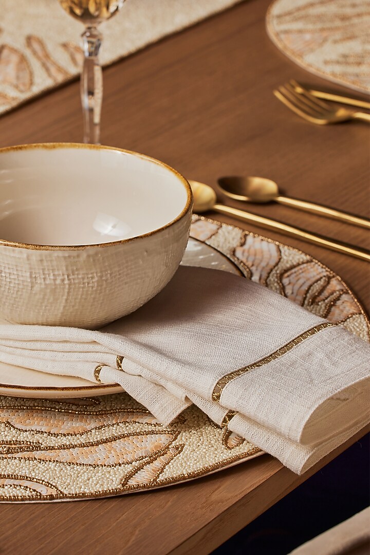 Ivory & Dull Gold Cotton Table Napkin Set by Eris home at Pernia's Pop ...