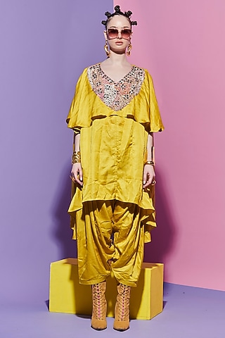 Yellow Linen Silk Dhoti Pants by Esha L Amin at Pernia's Pop Up Shop 2026
