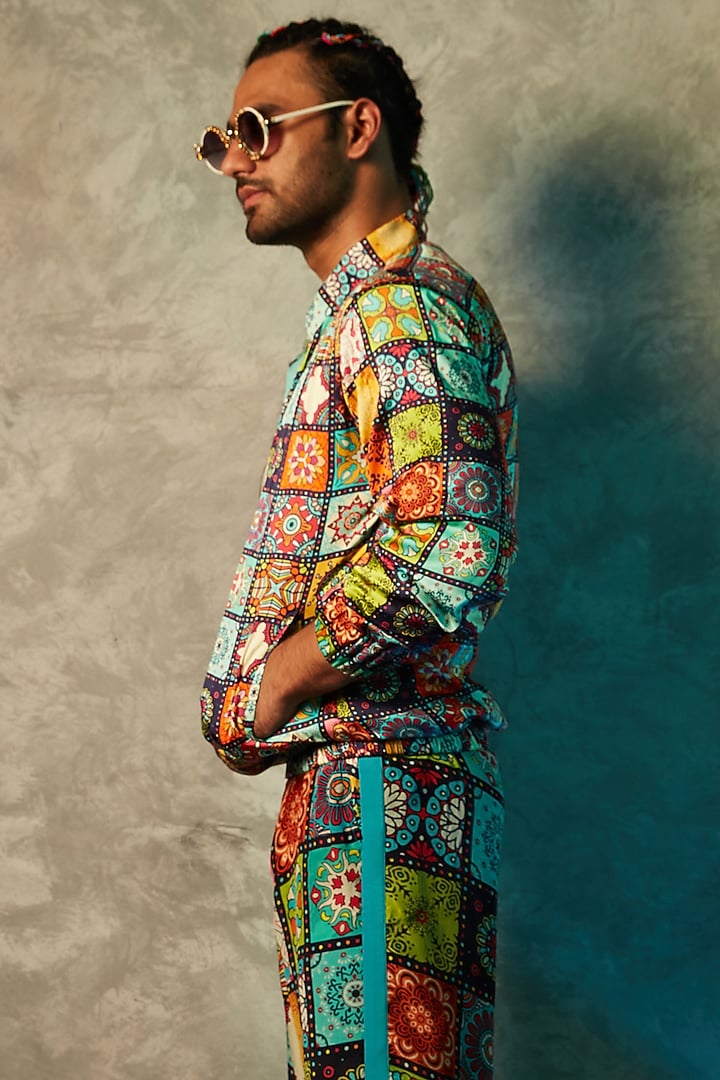 Multi-Coloured Viscose Crepe Bomber Jacket by Esha L Amin Men at Pernia ...
