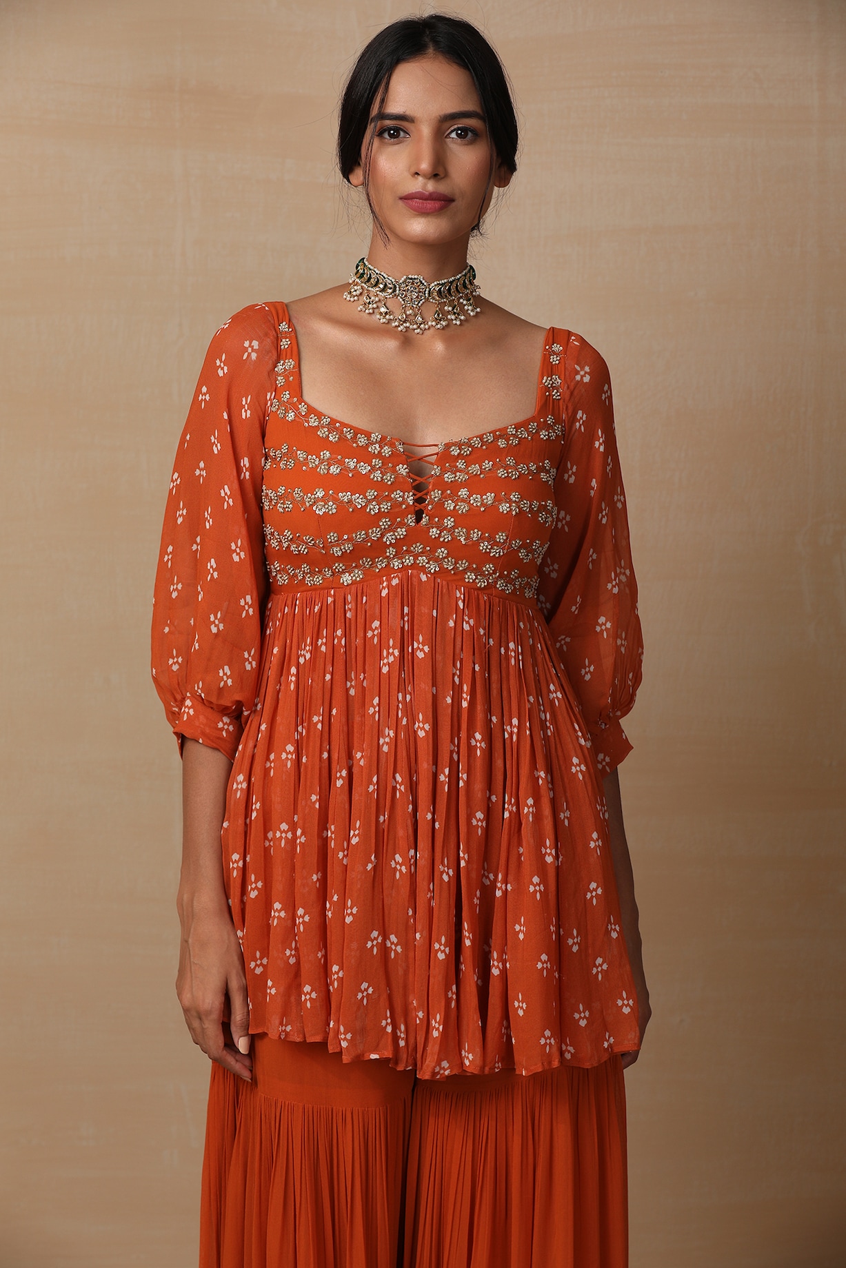 Rust Modal Satin & Georgette Sharara Set by Esha Koul at Pernia's Pop ...