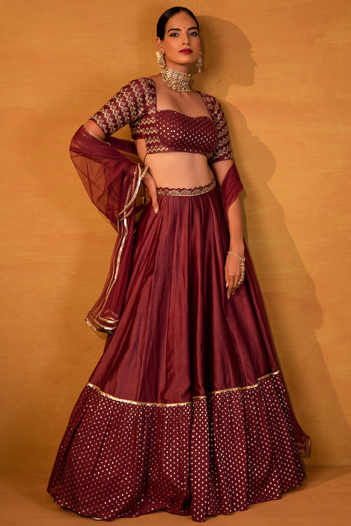 Burnt Henna Embellished Wedding Lehenga Set by Esha Koul at Pernia's ...