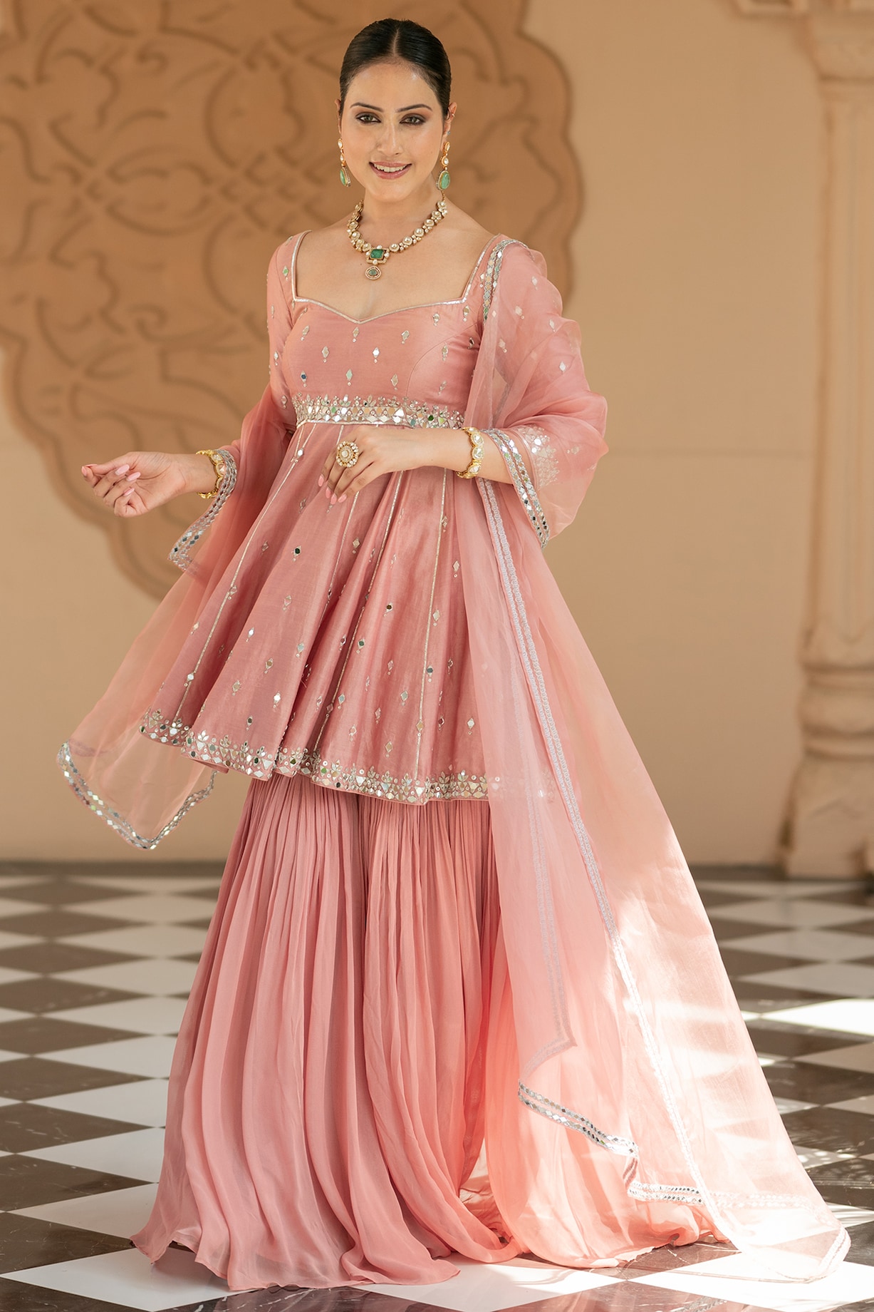 Onion Pink Chanderi Embellished Sharara Set by Esha Koul at Pernia's ...