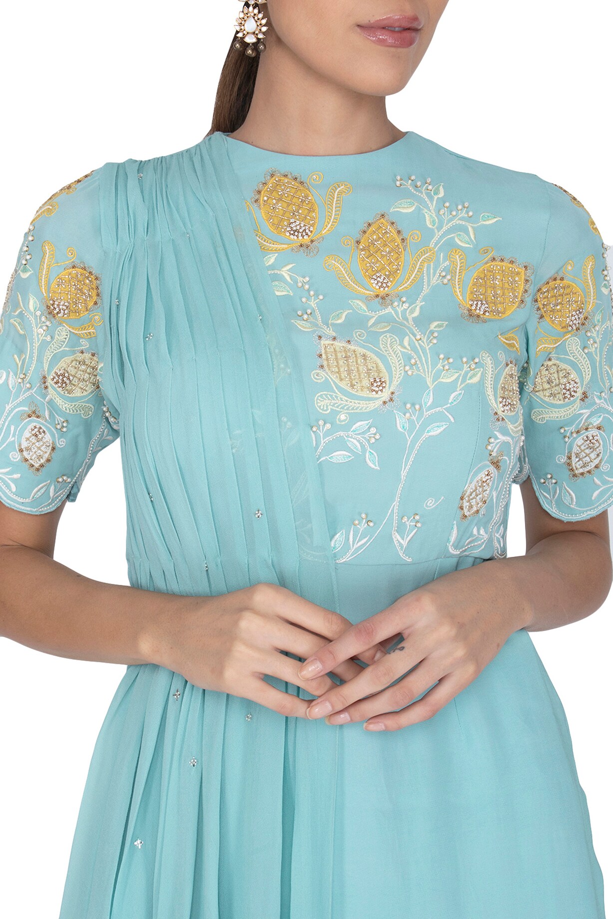 Light Turquoise Blue Embroidered Sharara Set by Ek Soot at Pernia's Pop ...
