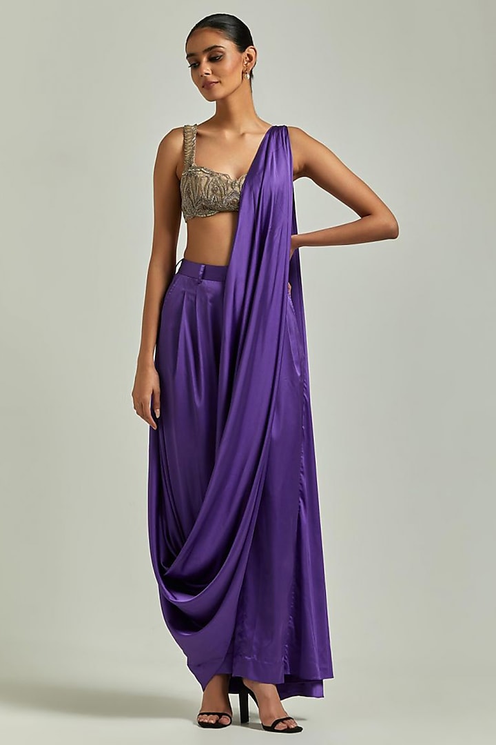 Purple Satin Pant Saree Set by Esha Sethi Thirani at Pernia's Pop Up ...