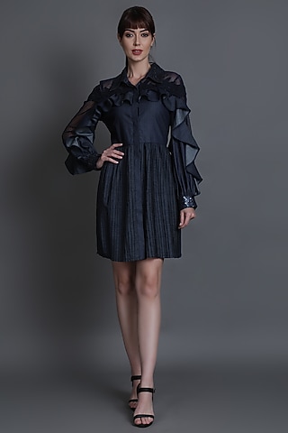 Navy Blue Pleated Dress by Estera at Pernia's Pop Up Shop 2025