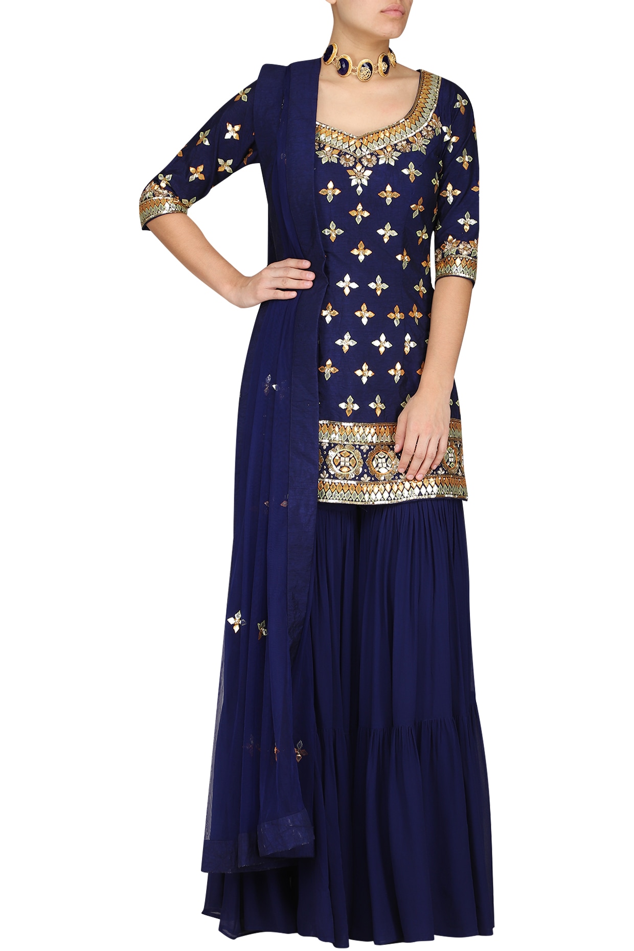 Dark blue embroidered sharara set available only at Pernia's Pop Up ...